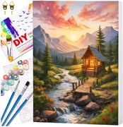 Camerazar Malování podle čísel s rámem 40 x 50cm obraz na plátně Chata v horách