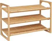 HOMCOM Botník, Stojan na boty se 3 policemi z bambusu, pro max. 9 párů bot, Botník s držadlem do předsíně a ložnice, 76 x 33 x 51 cm, Přirozený | Aoso