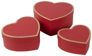 Sada 3 červených úložných boxů ve tvaru srdce se zlatým zdobením – 21x20x9/18x17x7/15x14x6 cm
