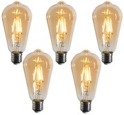Sada 5 stmívatelných LED filamentových žárovek E27 ST64 zlaté 4,5W 450 lm 2200K