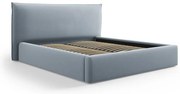Světle modrá čalouněná dvoulůžková postel s úložným prostorem a roštem 160x200 cm Elio – Milo Casa