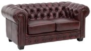furniture-nabytek.cz - Masivní dvoumístná pohovka Chesterfield z pravé kůže, červená – 155×90×72 cm