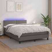 Box Spring Postel S Matrací A Led Šedá Umělá Kůže Šedá Hladké s hřebíky 1