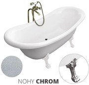Besco Volně stojící vana ze sanitárního kompozitu Amelia Glam S 190x77 bez přepadu Typ a barva výpustě: bez odpadového sifonu, Barva podpěrných nožek: Chrom