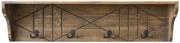 Hnědá antik dřevěná polička se 4 háčky Hooks - 91*20*23 cm