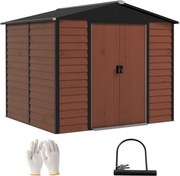 Outsunny Zahradní Kůlna 4,4 m², Zahradní Dům s Pultovou Střechou, Posuvné Dveře, Základna, Snadná Montáž 240 x 206 x 198 cm, Kůlna z Pozinkované Oceli