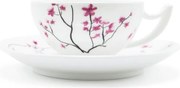 Porcelánový espresso šálek Sakura s podšálkem, 100 ml – lesklý, s motivem růžových květů