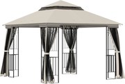 Zahradní pavilon Outsunny s dvojitou střechou a párty stanem 2,99 x 2,99 m se 4 bočními stěnami z kovu a polyesteru v béžové barvě | Aosom.de