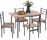 HOMCOM 5-dílná sestava jídelního stolu a židlí šetřící prostor s obdélníkovým stolem 110x70x75 cm a 4 moderními židlemi 40x43x86 cm, MDF a ocel, hnědá