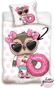 Carbotex Bavlněné povlečení 160x200 Holiday Owl pink povlak na polštář 70x80 C24