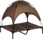 PawHut Vysoký Psí Pelíšek s Markýzou, Pelíšek pro Zvířata, Psí Lounge na Venku s Dachem, Prodyšný, Taftová Tkanina pro Kempování Káva 92 x 76 x 90 cm