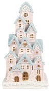 Růžovo-modrá svítící dekorace perníkové domky Gingerbread House - 13*13*26 cm