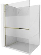 Mexen Kioto+ L, sprchová zástěna Walk-In s poličkou a věšákem 100 x 200 cm, 8mm čiré sklo-námraza, zlatý lesklý profil, 800-100-123-50-35