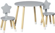HOMCOM Dětský Dřevěný Stolek a 2 Židle Set s Kulatým Stolkem Ø59x50 cm a Židlemi Ø28x51 cm Dětský Nábytek do Hračkovny nebo Ložnice Šedý | Aosom