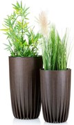 PLASTOVÝ KVĚTINÁČ STRIPPED ECO SADA 2KS 42X25 CM+ 51X30 CM TMAVĚHNĚDÁ