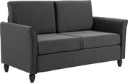 HOMCOM Široká dvoumístná pohovka s odnímatelnými polštáři pro obývací pokoj z látky s efektem lnu a pěny, 141x70x78 cm, tmavě šedá a černá | Aosom