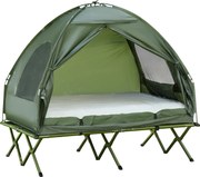Campingzelt-Set für 2 Personen mit Feldbett und Luftmatratze Grün