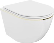 Mexen Lena WC mísa Rimless s pomalu sklápěcí deskou slim, duroplast, bílá/zlatá linie - 30224005