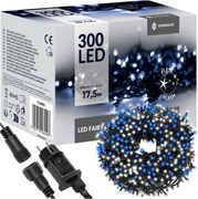 LED světelný řetěz - 17,5m, 300LED, IP44, modrá + záblesky