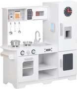 Dřevěná kuchyňka AIYAPLAY pro děti od 3 let - Mini kuchyň s troubou, dřezem, mikrovlnkou, hodinami, výrobníkem ledu a bílým příslušenstvím | Aosom