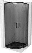Mexen Rio, čtvrtkruhový sprchový kout s posuvnými dveřmi 80 (dveře) x 80 (dveře) x 190 cm, 5mm šedé sklo, černý profil + černá sprchová vanička SLIM, 863-080-080-70-40-4170B
