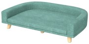 Pohovka pro psy PawHut Pohodlná pohovka s polštářem pro velké psy, zvýšená konstrukce s dřevěnými nohami, zelená 98x67x25cm | Aosom.de