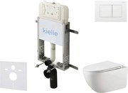 kielle Genesis New - Set předstěnové instalace, klozetu Gaia, Rimless, sedátka softclose a tlačítka Gemini New III, lesklá bílá 30528SZ16