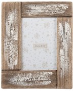 Bílo-hnědý antik dřevěný fotorámeček Rustic - 21*2*26 cm / 13*18 cm