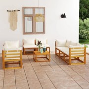 vidaXL 3057642 Marketos 9 Piece Garden Lounge Set with Cushion Cream Solid Acacia Wood (4x311857+311866)