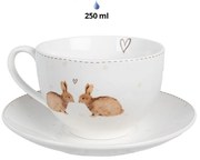 Šálek s podšálkem s králíčky a srdíčky Bunnies in Love - 12*9*6 cm / Ø 14*2 cm / 250 ml
