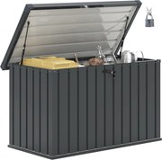 Outsunny 400L venkovní úložná schránka s víkem na dvojitých plynových vzpěrách, zámkem a 2 klíči, voděodolná úložná truhla z pozinkované oceli, 124x66
