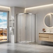 Erga Peoria, čtvrtkruhový sprchový kout s posuvnými dveřmi 80(dveře) x 80(stěna) x 190 cm, 6mm čiré sklo, chromový profil, ERG-Q02-PEORIA-D080D080-CL-CR