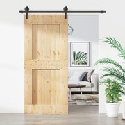 Posuvné Dveře S Kováním 90 X 210 Cm Masivní Borové Dřevo Vzor Šedá Kostka