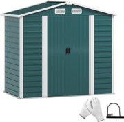 Skladový zahradní domek Outsunny 2,36 m² 213x120x194 cm s posíleným základem (podlaha NENÍ součástí) Dvojité posuvné dveře s zámkem a okny Tmavě zelen