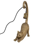 Stolní lampa ve tvaru zlaté protahující se kočky držící žárovku ocasem – 31x17x49 cm