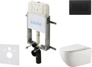kielle Genesis New - Set předstěnové instalace, klozetu Gaia, Rimless, sedátka softclose a tlačítka Gemini New III, matná černá 30528SZ18