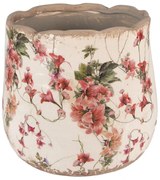 Béžový keramický obal na květináč nepravidelného tvaru s odřením a výraznými květy Roché – 18x16 cm