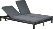 Outsunny Poly Rattan Dvojitý Lehátko - Zahradní Lehátko pro 2 Osoby s 5-stupňovým Nastavitelným Opěrátkem - Luxusní Lehátko - Kovový Rám - PE Ratan Še