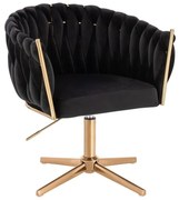 LuxuryForm DESIGN Otočná židle NORDEN VELUR na zlatém kříži - černá