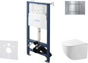kielle Genesis New - Set předstěnové instalace, kompaktního klozetu Gaia, Rimless, sedátka softclose a tlačítka Gemini New III, lesklý chrom 30528SS89