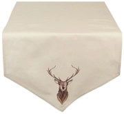 Béžový běhoun na stůl s jelenem Cosy Lodge – 50x160 cm
