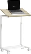 HOMCOM Mobilní Boční Stolek k Pohovce s Nastavitelnou Výškou a Naklápěcí Desktopem, Metalový Rám pro Ložnici, Obývací Pokoj, Kancelář 55x36x62.5-82.5