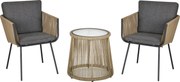 Outdoorová zahradní souprava Outsunny Poly Rattan, nábytek na balkon pro 2 osoby, 3-dílná zahradní souprava se 2 židlemi a stolem, polstry na sezení,