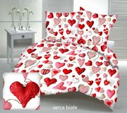 KARO Povlečení 140x200 bílé červené srdce valentýnské knoflíky 100% bavlna