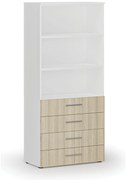 Kancelářská skříň se zásuvkami PRIMO WHITE, 800 x 420 x 1781 mm, bílá/dub př.