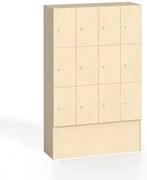 Dřevěná odkládací skříňka S5 s úložnými boxy, 12 boxů, 1700 x 1200 x 420 mm, cylindrický zámek, bříza