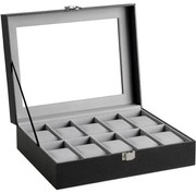 Úložný box na hodinky SONGMICS JWB010BK - pro 10 hodinek - 20,2x25,5x7,8 cm | černá a šedá