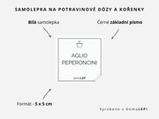 AGLIO PEPERONCINI - omyvatelná samolepka na kořenky, výběr rozměrů Ø 5 cm / 5 x 5 cm / 6 x 8 cm | DomaLEP tvar: ČTVEREC, barva: BÍLÁ - ČERNÉ písmo, velikost: š. 5 cm x v. 5 cm - základní písmo