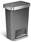 Obdélníkový pedálový koš 45 l, šedý plast/nerez, šedá