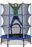 HOMCOM Dětský Trampolína Ø140 cm, Trampolína s Ochrannou Síťkou, Krytem Okrajů, Zahradní Trampolína pro Děti 3-10 Let, Do 50 kg, Modrá | Aosom